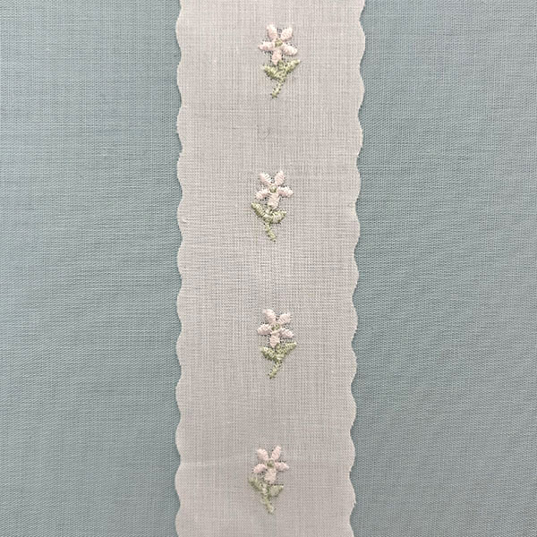 Swiss Trim, #CI68398, White Batiste with Pink and Green Embroidered ...